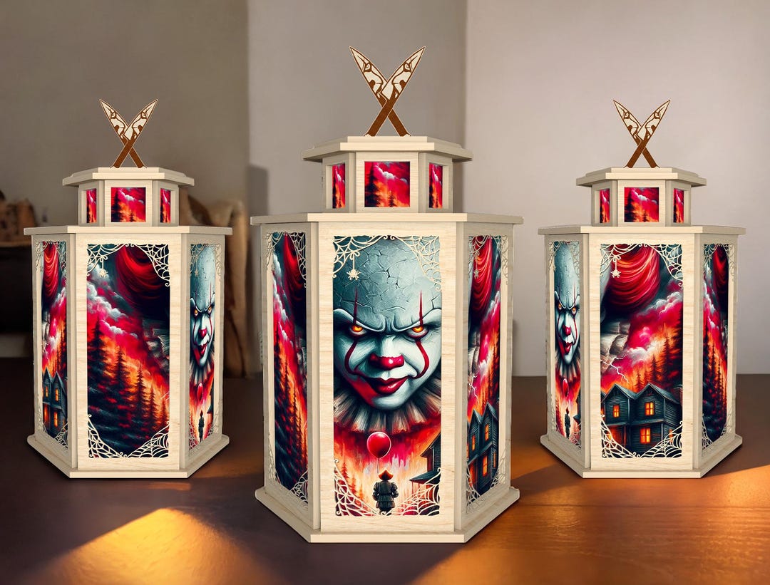 Halloween Horror Lantern, Creepy Clown Wooden Candle Holder With ...