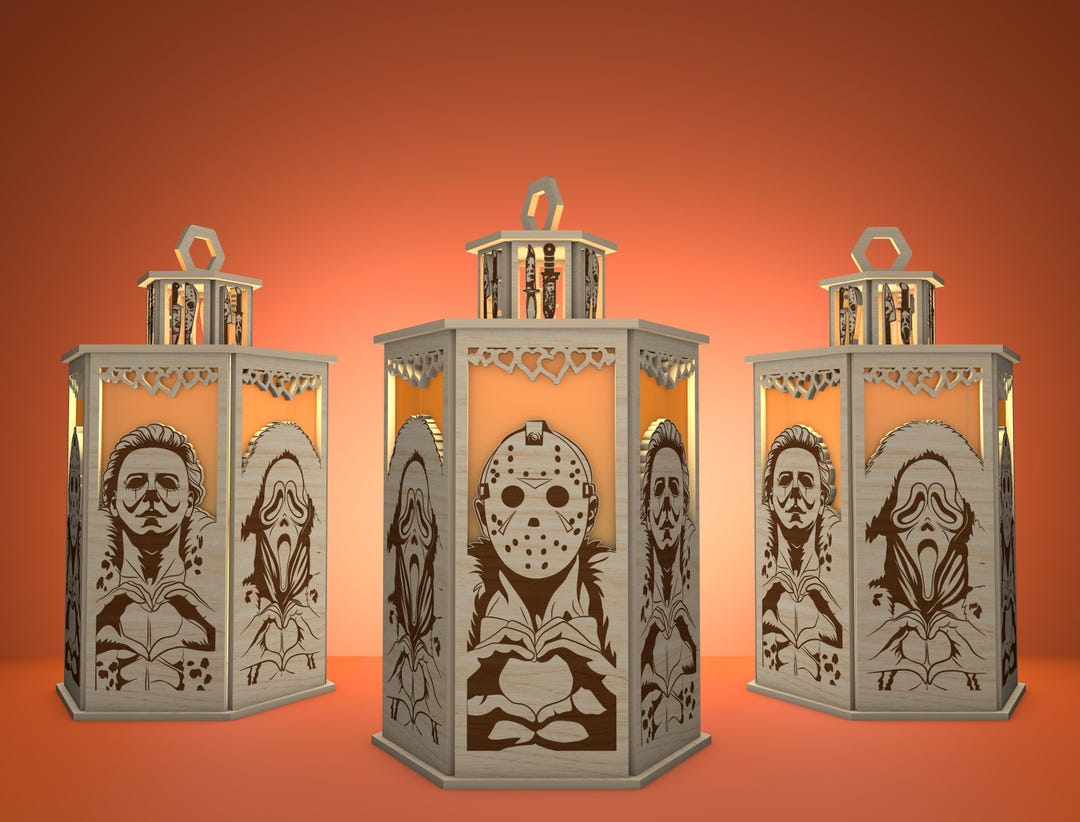Lámpara de personajes de terror Svg, linterna de vela de Halloween Svg ...