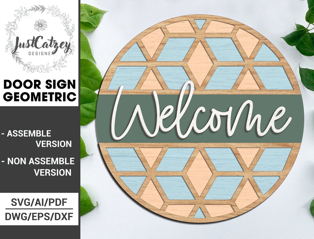Welcome Boho Geometric Round Sign SVG, Round Wood Sign Svg, Door Sign ...