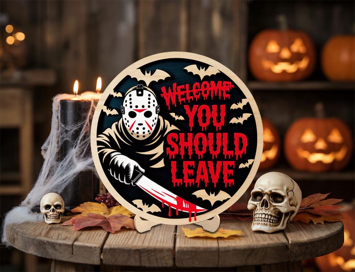 You Should Leave Halloween Door Sign | Horror Character Wood Decor - Etsy