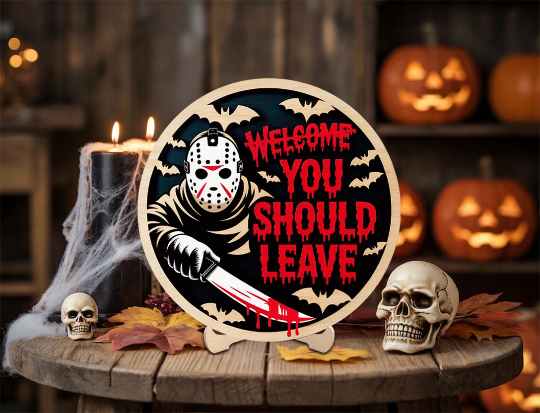 You Should Leave Halloween Door Sign | Horror Character Wood Decor - Etsy