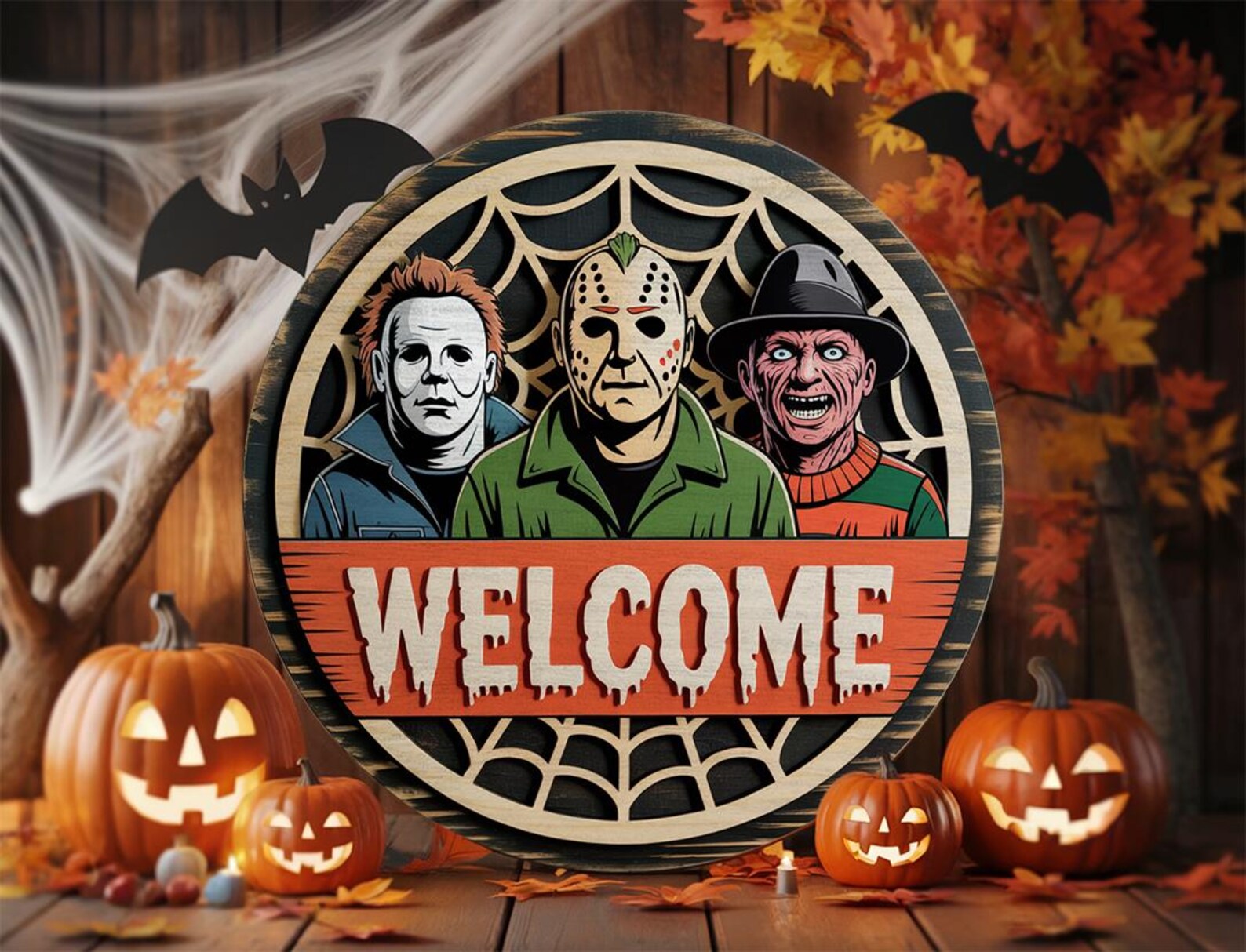 Horror Movie Character Welcome Sign | Halloween Wooden Door Hanger - Etsy