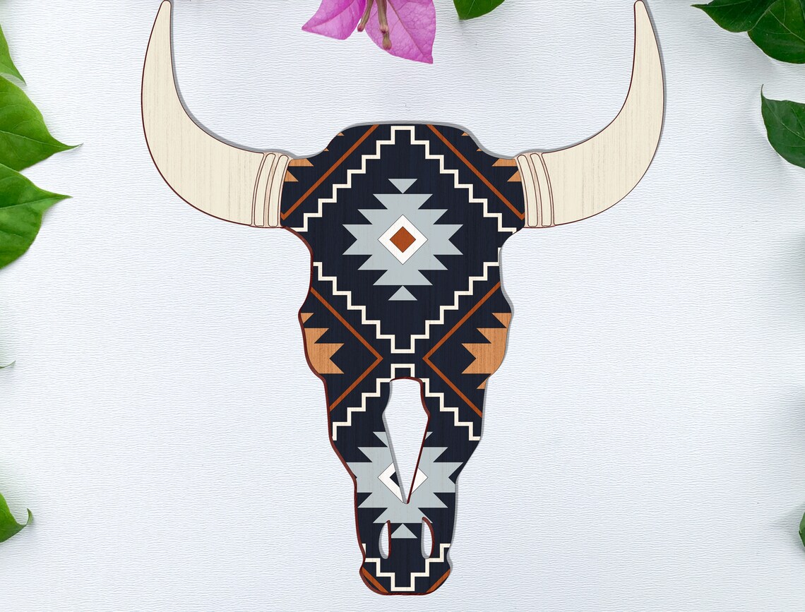 Aztec Bull Skull Sign SVG, Bull Skull Wood Sign Svg, Door Sign Svg ...