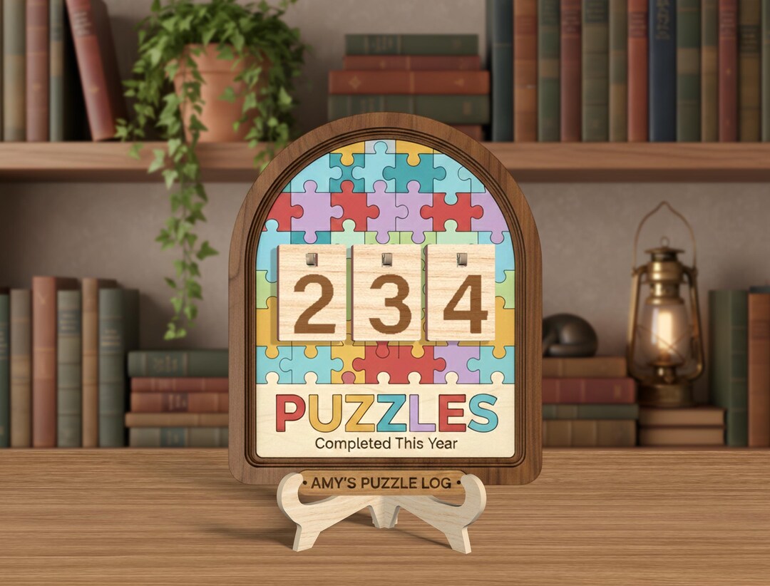 Puzzle Completion Tracker, Wooden Jigsaw Puzzle Sign, Track Finished ...
