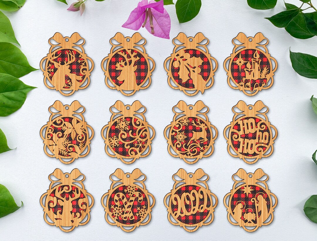 Christmas Ornaments SVG Bundle, Buffalo Plaid Laser Cut Files (digital ...