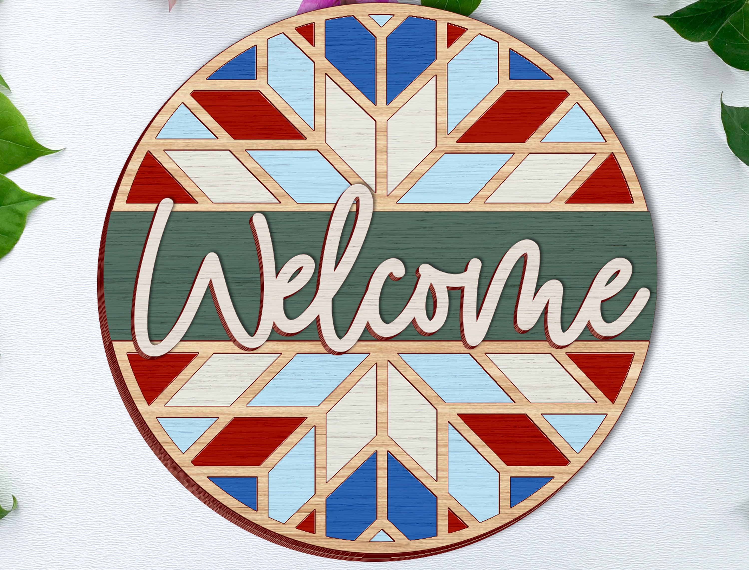 Barn Quilt Welcome Round Sign SVG Round Wood Sign Svg Door - Etsy