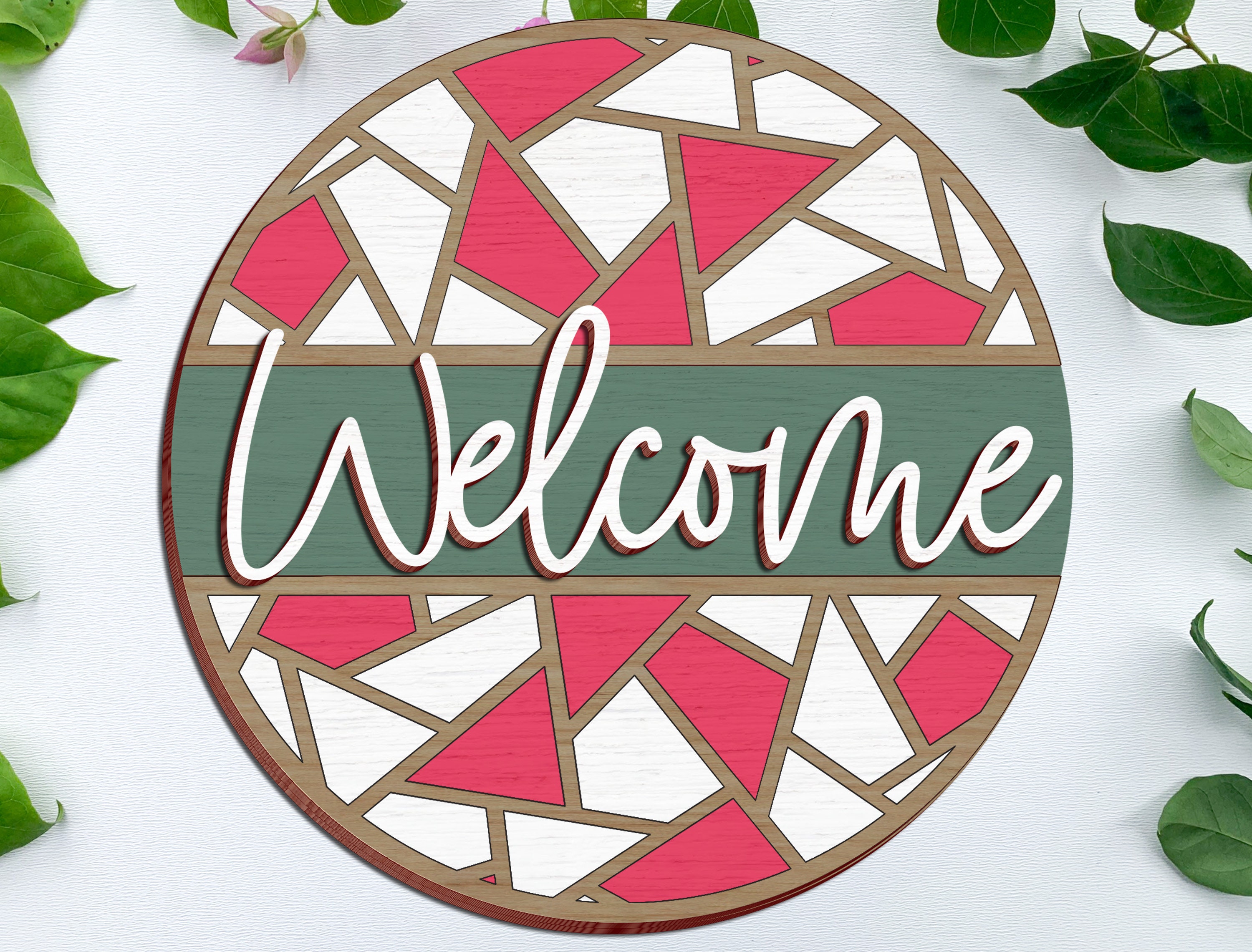 Welcome Boho Geometric Round Sign SVG Bundle, Round Wood Sign Svg, Door ...