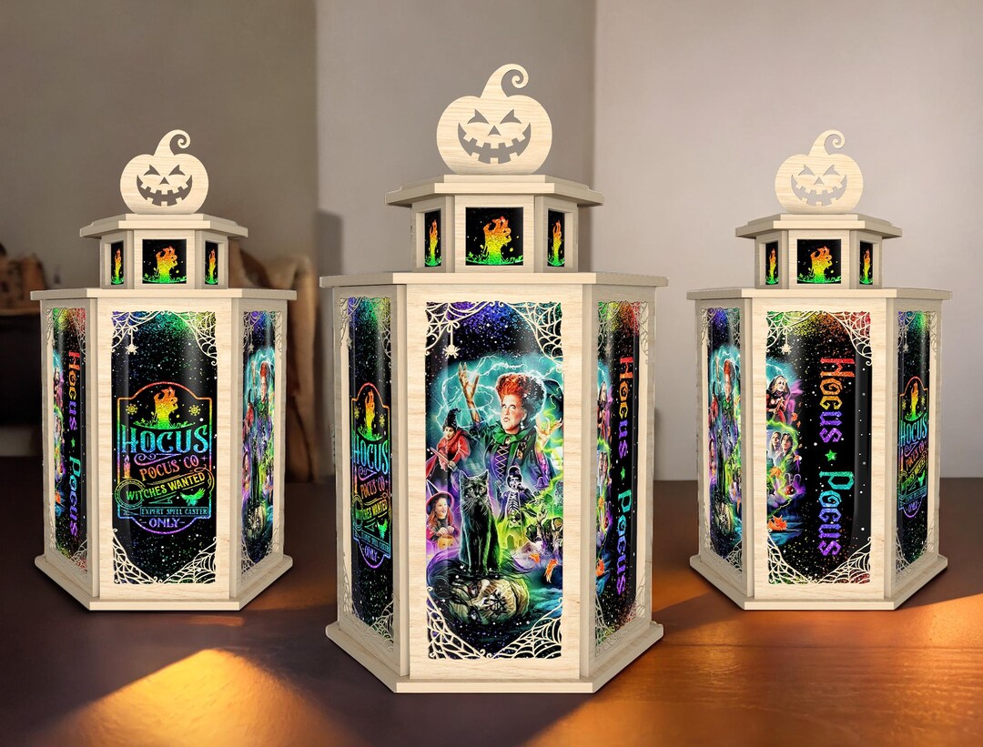 Hocus Pocus Halloween Lantern, Neon Witchy Candle Holder With Rainbow ...