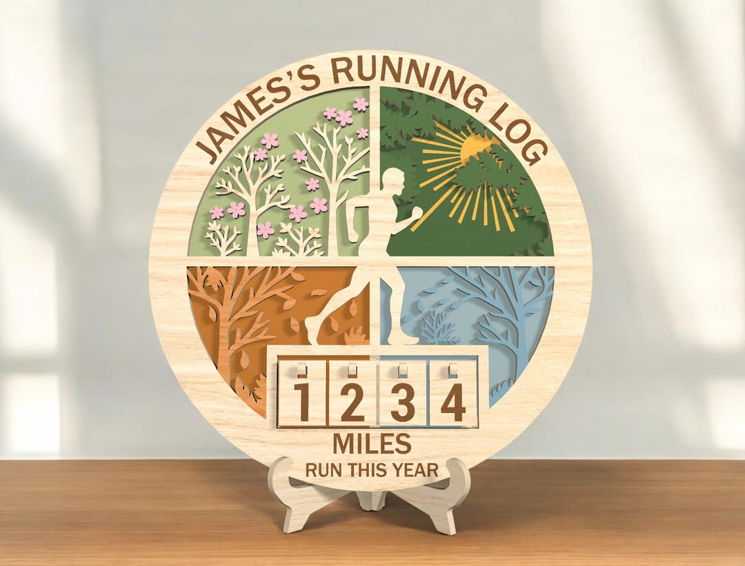 Personalized Four Seasons Running Log, Miles Run Tracker, Custom Wooden ...