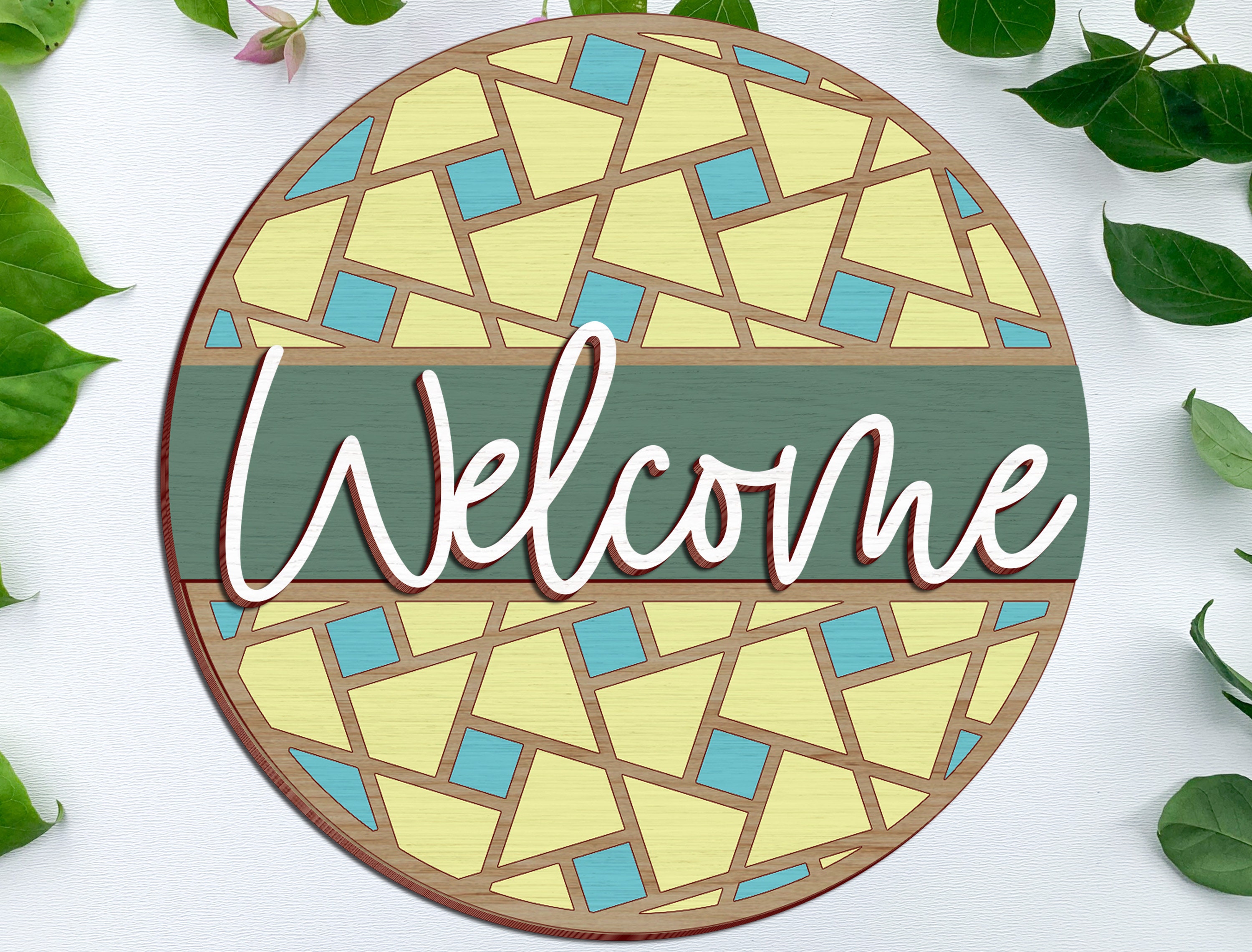 Welcome Boho Geometric Round Sign SVG Bundle, Round Wood Sign Svg, Door ...