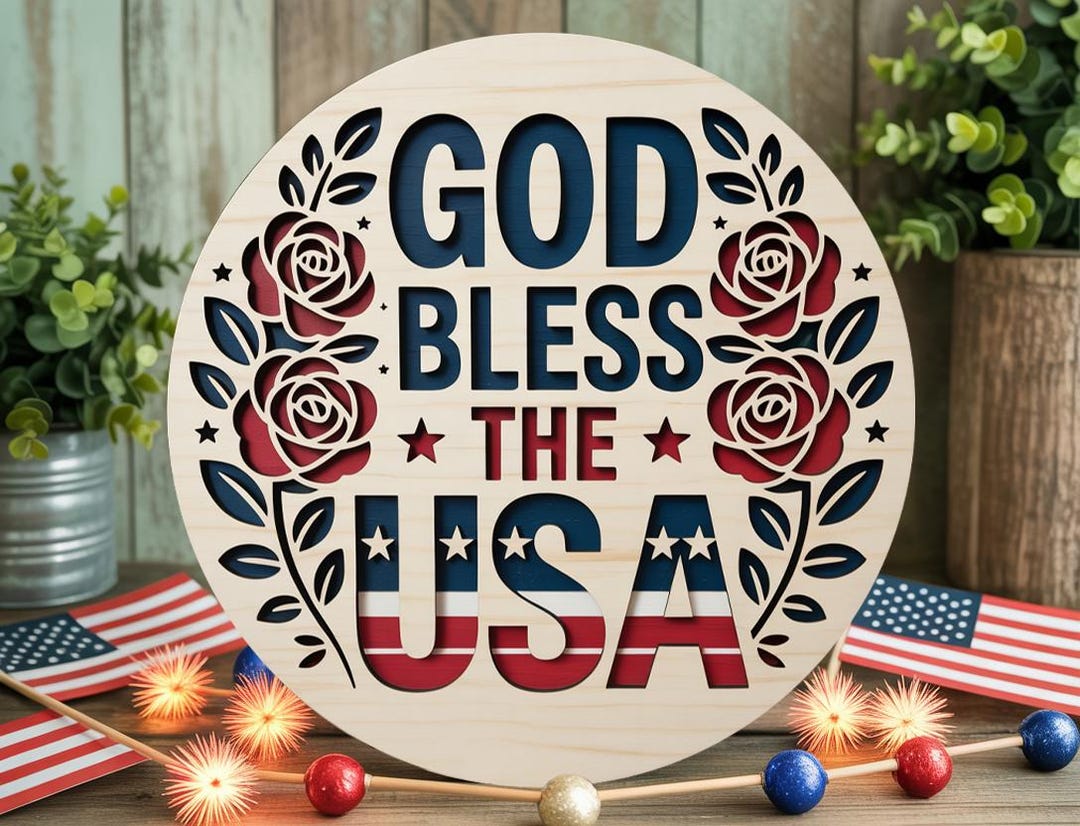 God Bless the USA Patriotic Floral Sign | 4th of July Door Decor ...