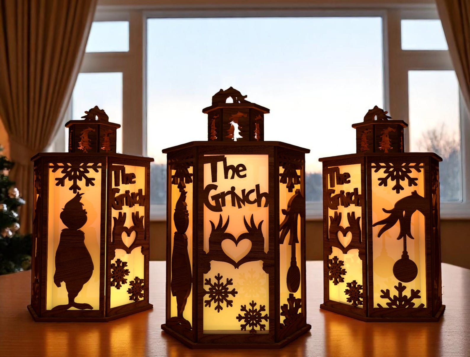 DIY Christmas Lantern Kit | Grinch Cartoon, Snowflake Wood Decor - Etsy