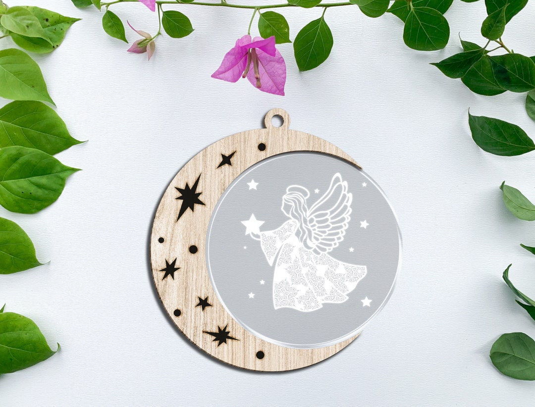 Plotterdatei Engel SVG, Frohe Weihnachten SVG, Mond Svg, Ornament SVG, Glowforge SVG ...