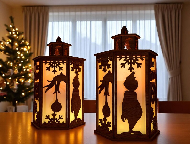 DIY Christmas Lantern Kit | Grinch Cartoon, Snowflake Wood Decor - Etsy