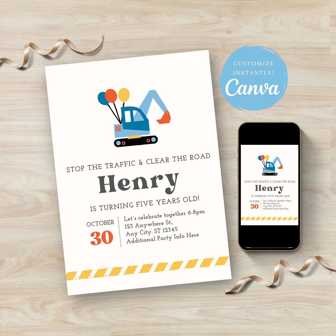 Construction Birthday Invitation, Boy Birthday, Editable Customizable ...