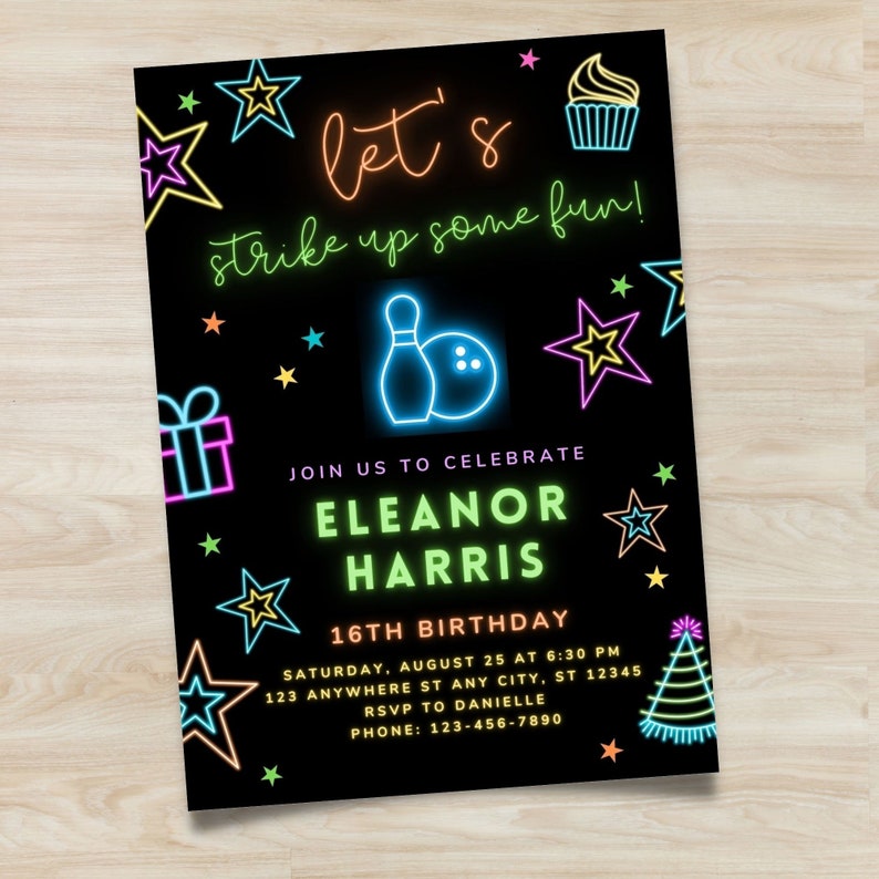 Bowling Birthday Invitation, Instant Download, Let's Strike up Some Fun ...