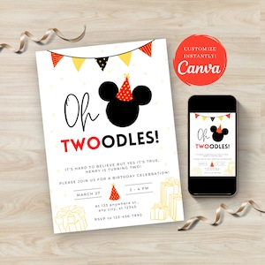 Mickey Mouse Invitation, Mickey Mouse 2nd Birthday Invitation Printable ...