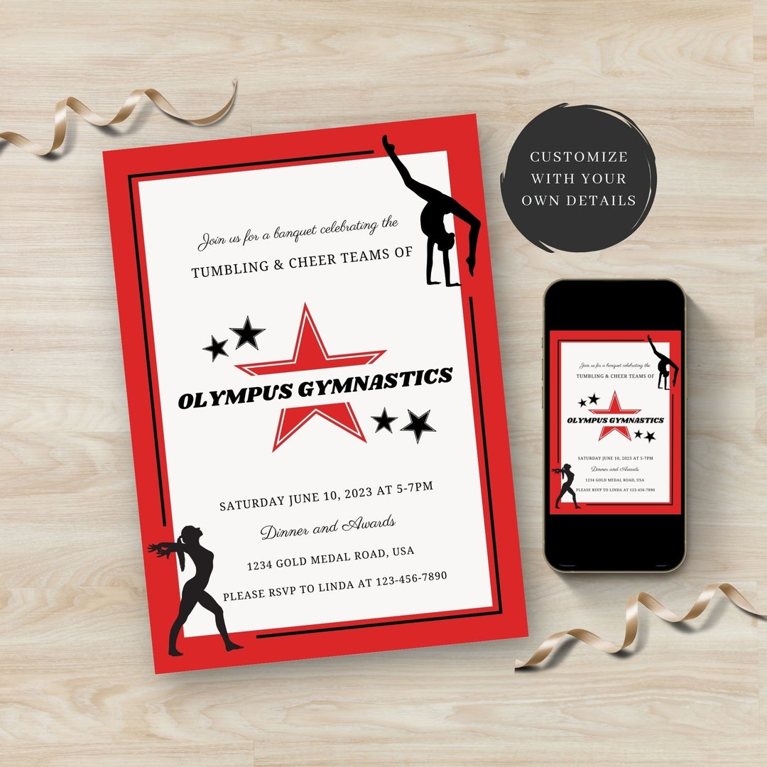 Gymnastic Banquet Party, End of Year Party, Banquet Invitation, Cheer ...