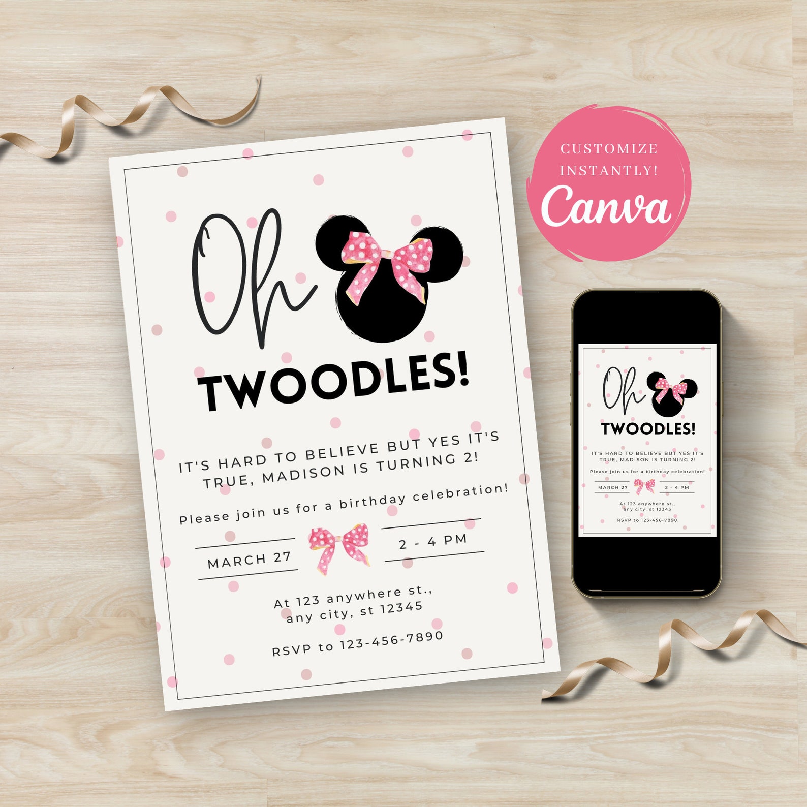 Minnie Mouse Invitation Minnie Mouse 2nd Birthday Invitation - Etsy