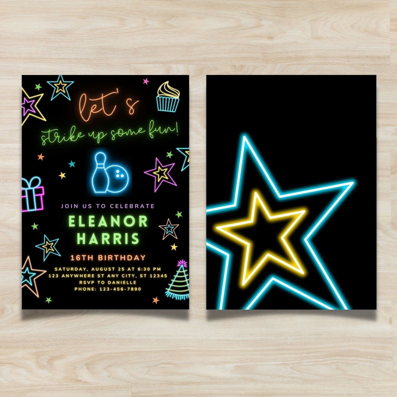 Bowling Birthday Invitation, Instant Download, Let's Strike up Some Fun ...