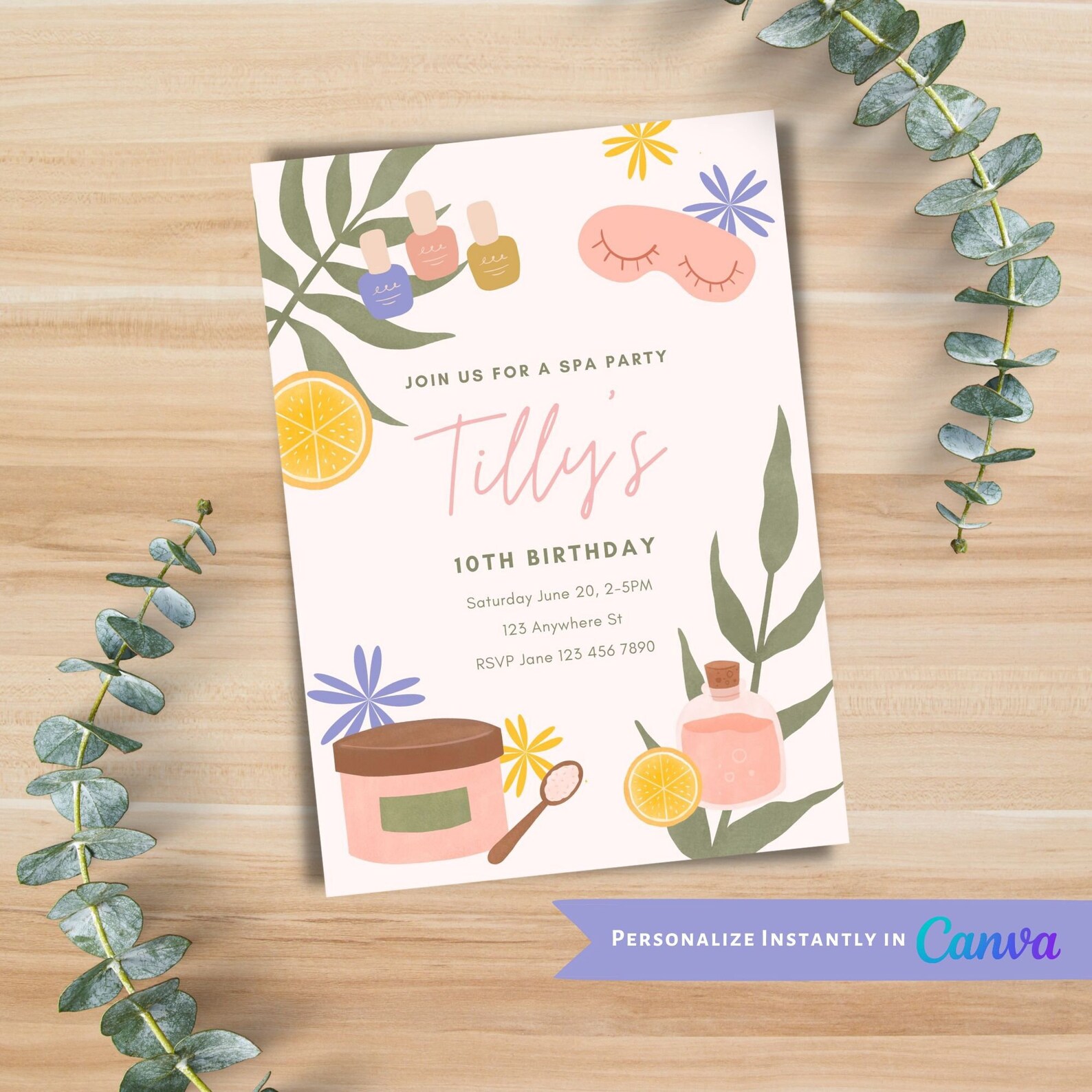 Spa Birthday Party Invitation Spa Party Invitation Salon - Etsy