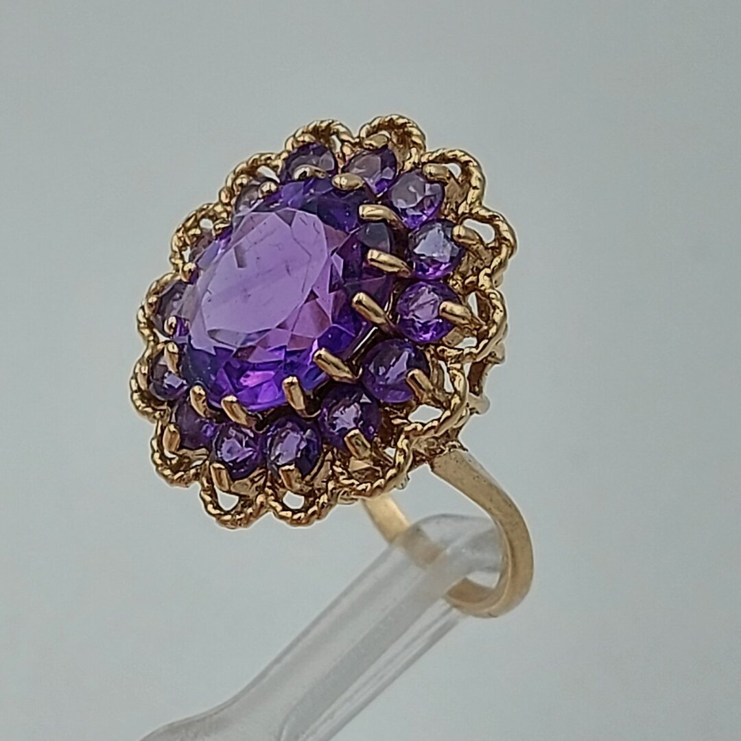 VTG Astonishing Large Azure Ring, Gold 9ct (375) With Amethyst, Flower ...