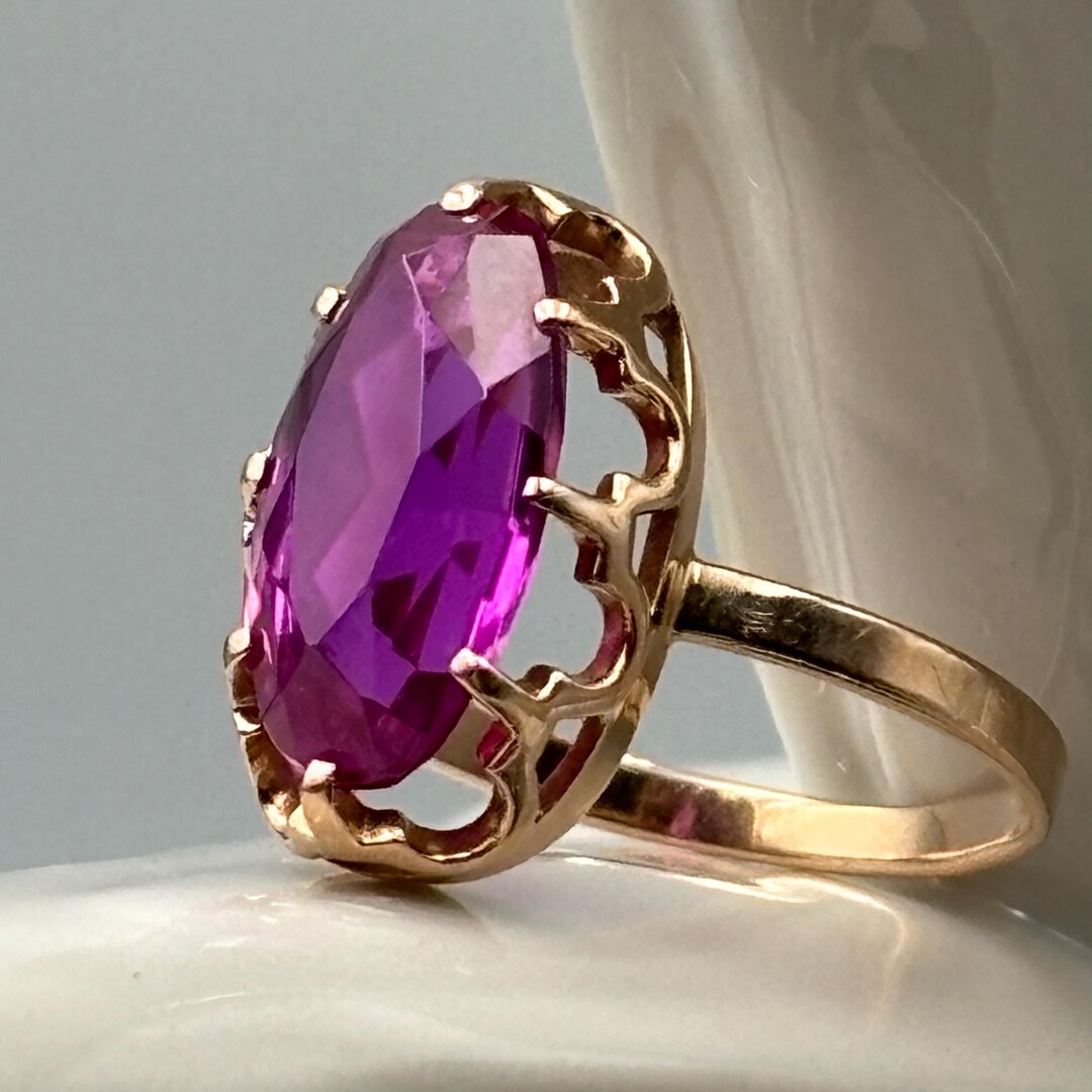 USSR Period - Vintage Original Rose Gold Soviet Ring With Ruby 583 14K ...