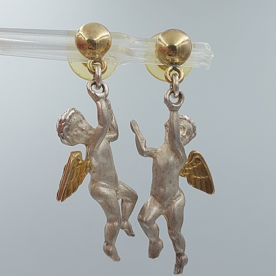 Vintage Creative Silver Putti Pendant Earrings - Etsy