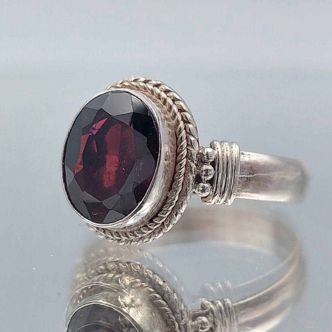 Simple Silver 925 Garnet Ring - Etsy