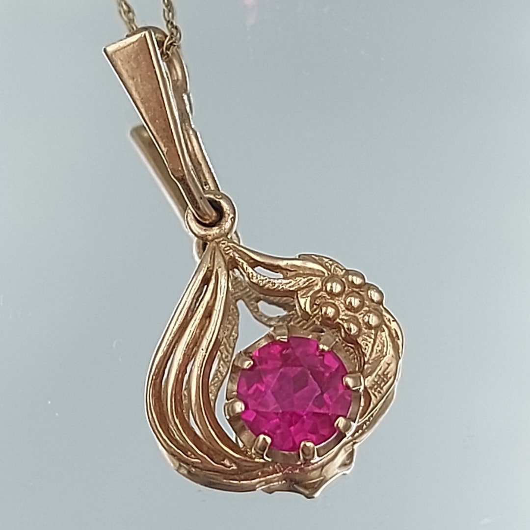 Vintage Original Soviet Rose Gold Ruby Pendant 585 14K USSR, Ruby Gold ...