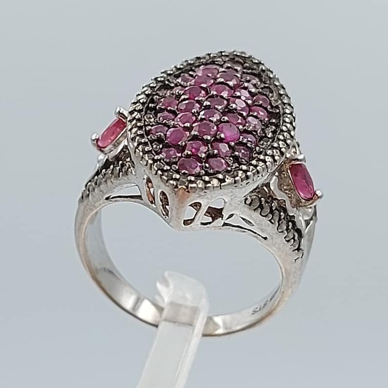 Vintage Sterling 925 STS Chuck Clemency Rubi Pave Gemstone Cocktail ...