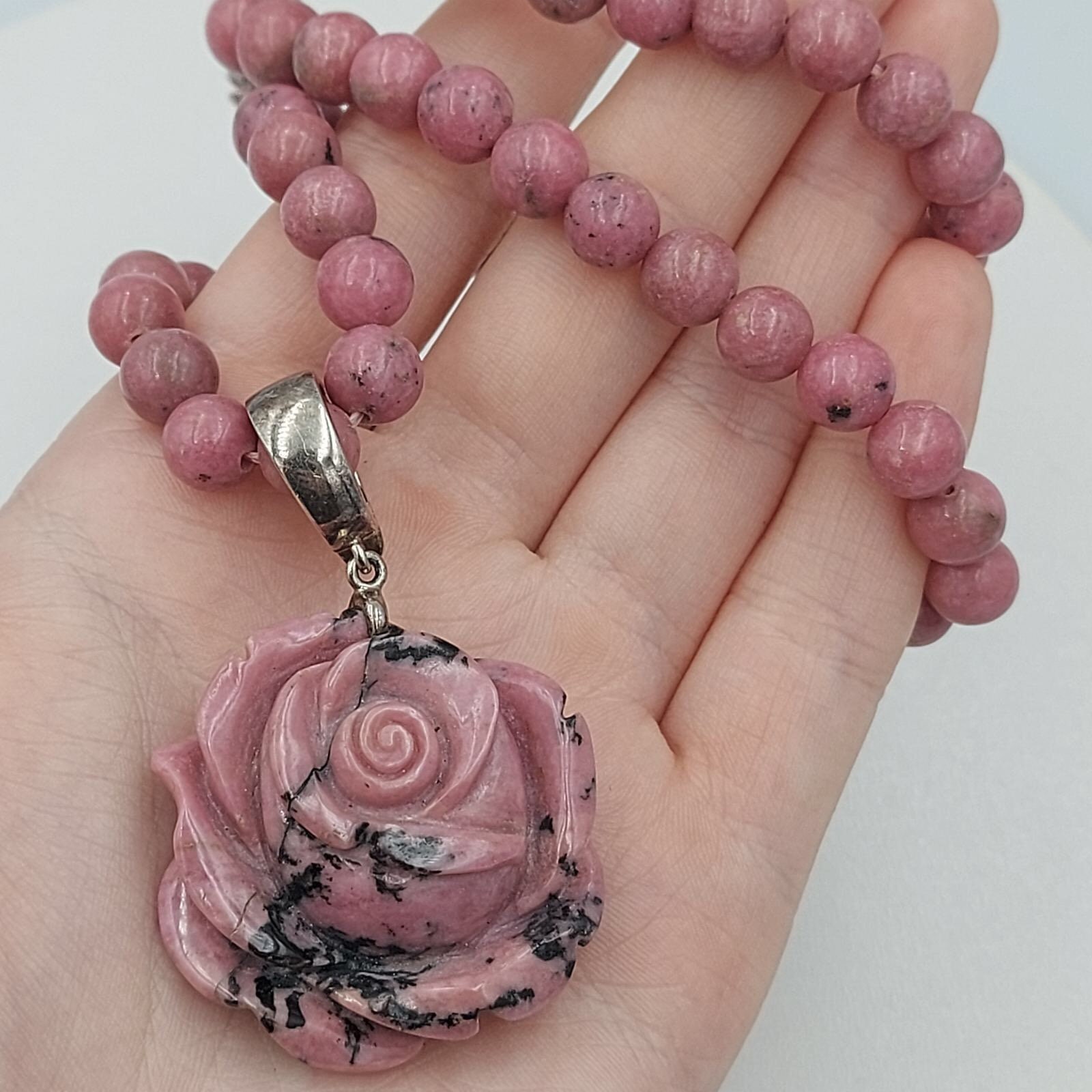 Whitney Kelly WK Rhodonite Tumbled Stone Sterling 925 Necklace ...