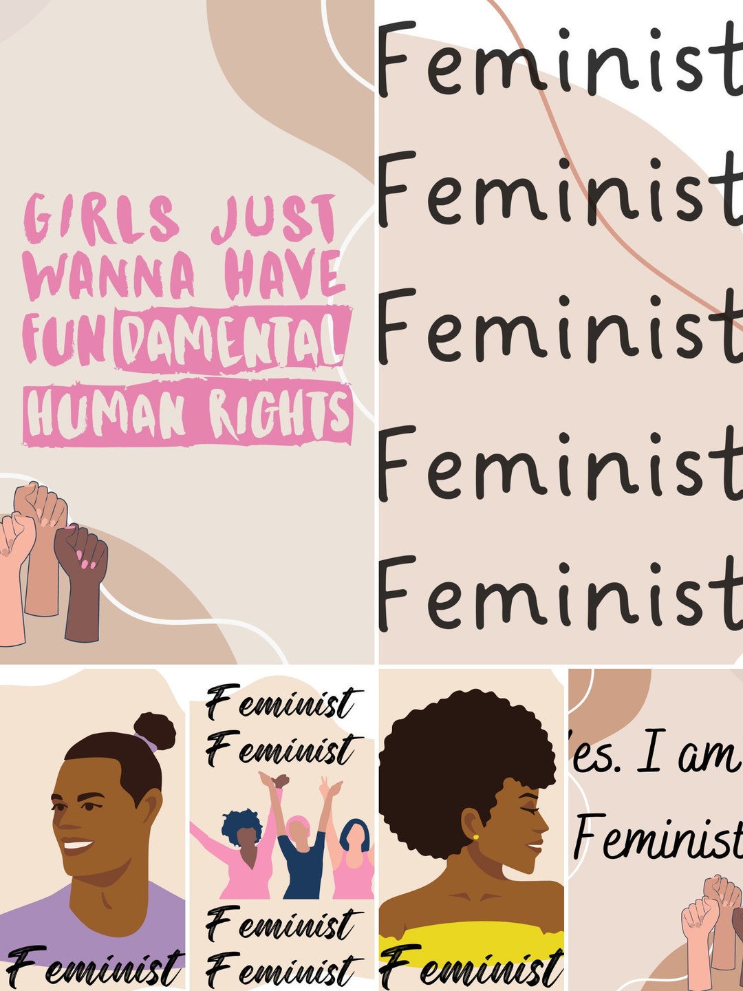 Feminist PRINTABLE Set of 6, Feminist Digital Art, Feminist Wall Art ...