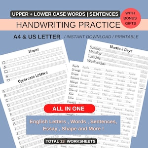 English Handwriting Practice: ABC Letter Tracing Workbook (PDF) - Etsy