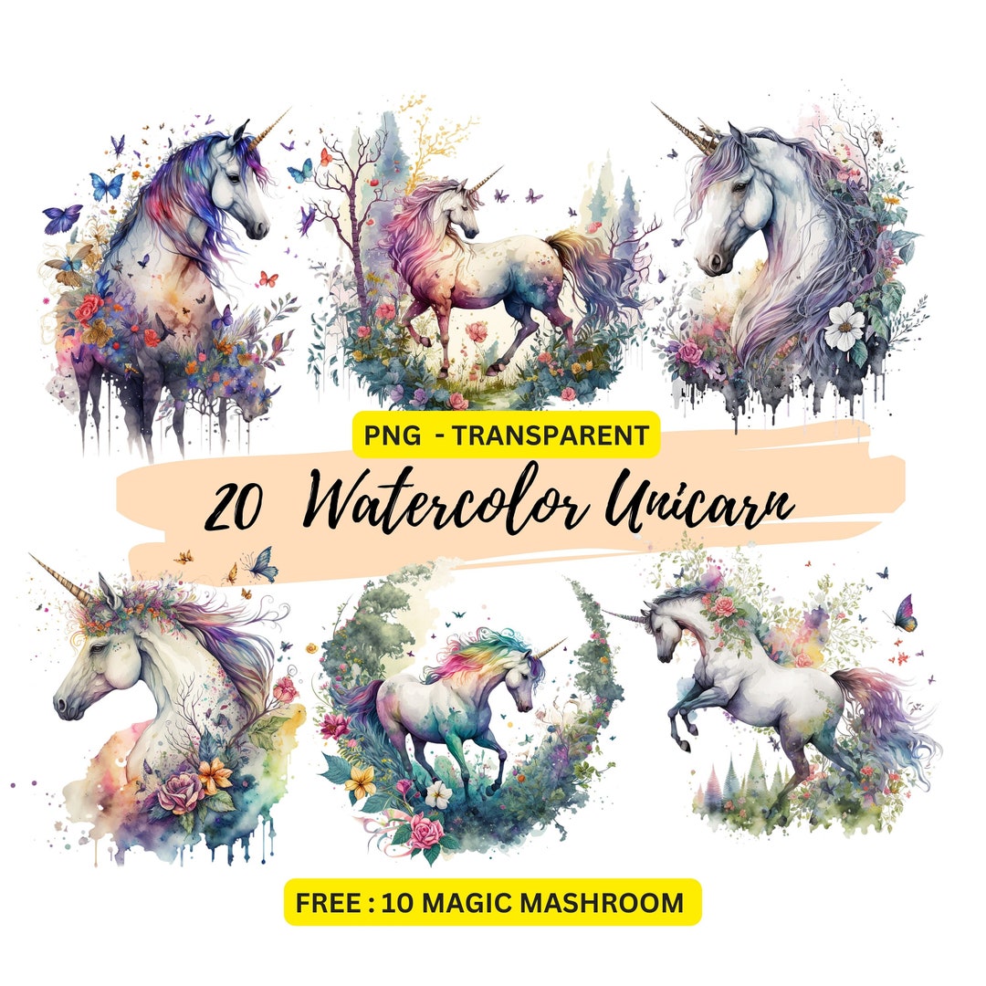 Watercolor Unicorns Clipart Rainbow Unicorns Download Instant Download ...