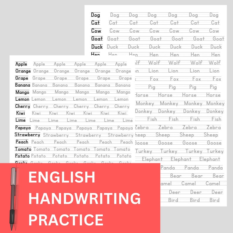 English Handwriting Practice Printable Sheets for Uppercase & - Etsy