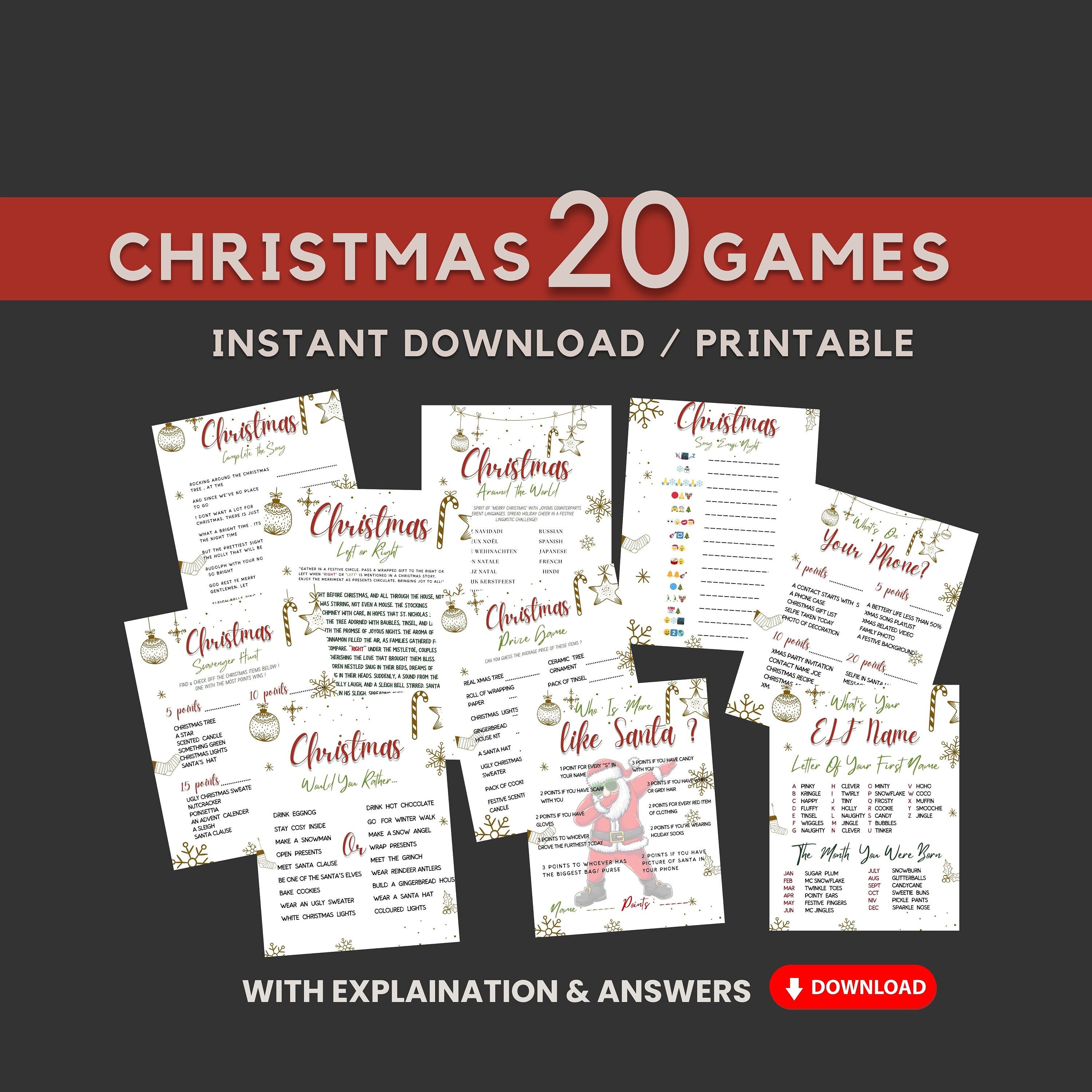 Printable Christmas Game Bundle Christmas Party Games Christmas Games ...
