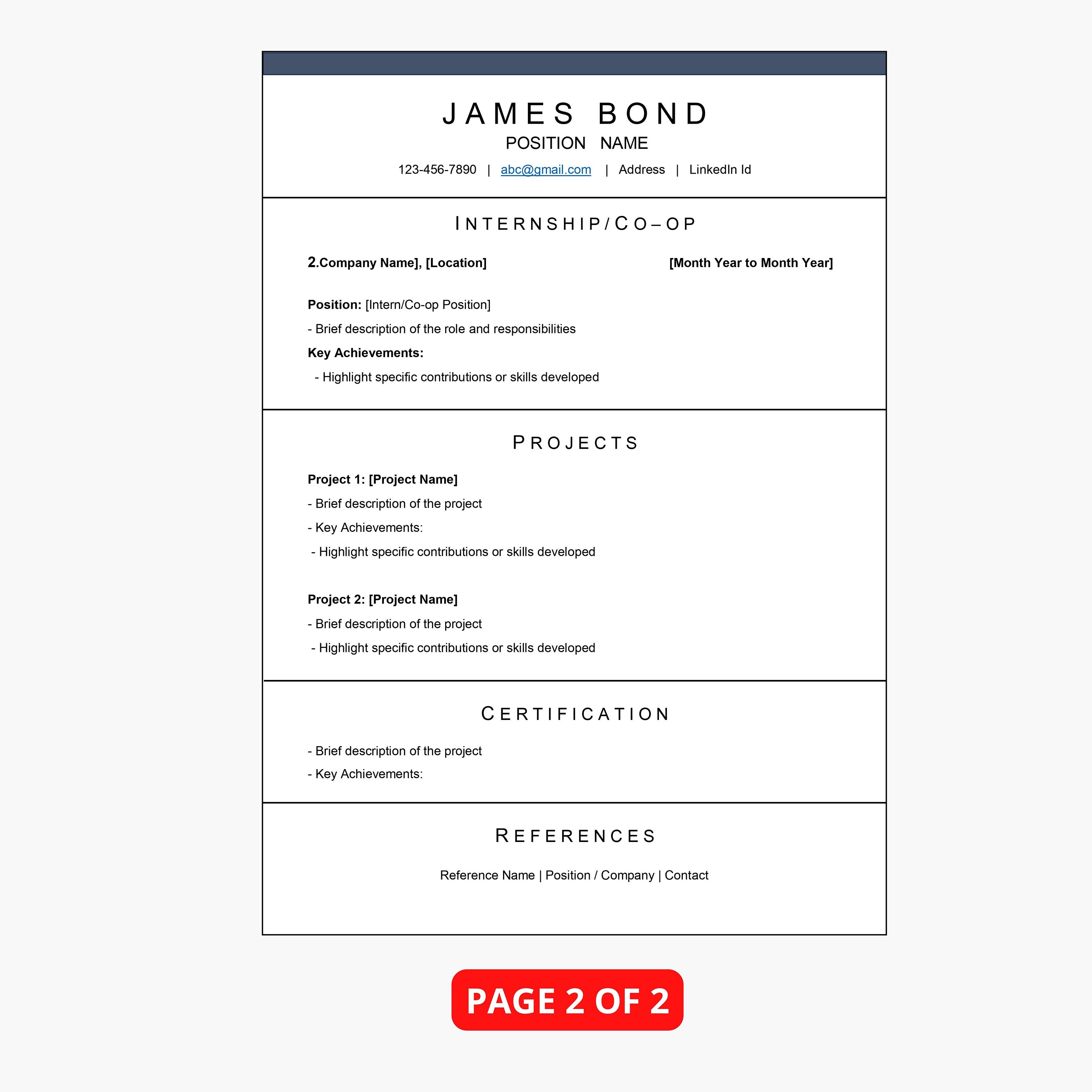 Resume Template Without Experience for New Graduates, ATS Friendly ...