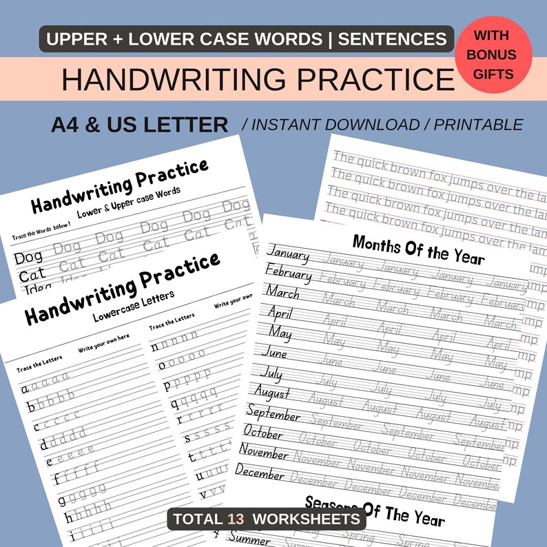 Printable Handwriting Worksheets13 Pages English Handwriting Practice ...
