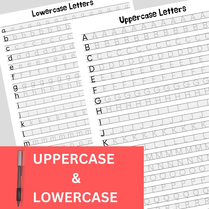 English Handwriting Practice Printable Sheets for Uppercase & - Etsy