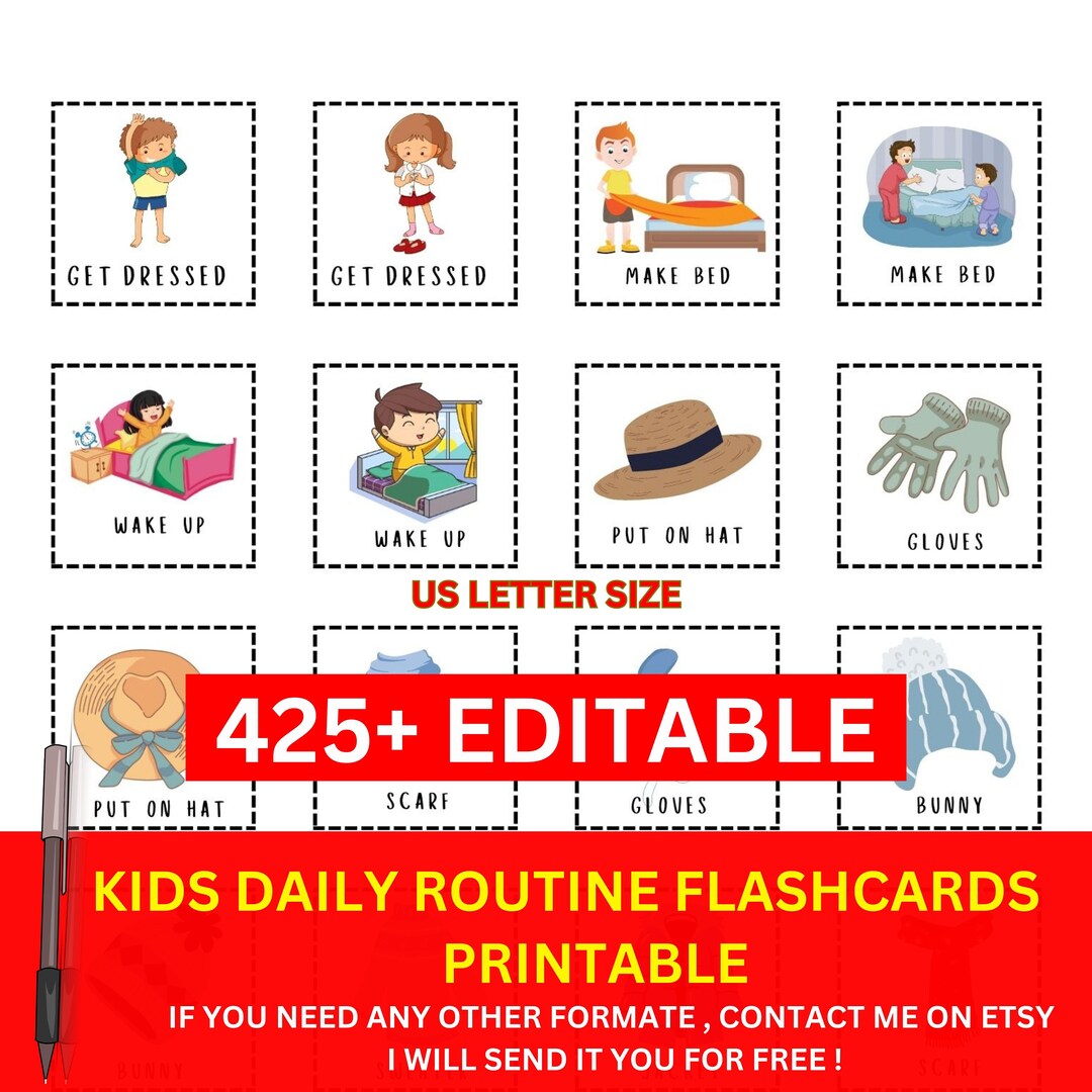 Routine Flash Cards & Charts for Kids Printable, Editable Daily Kids ...