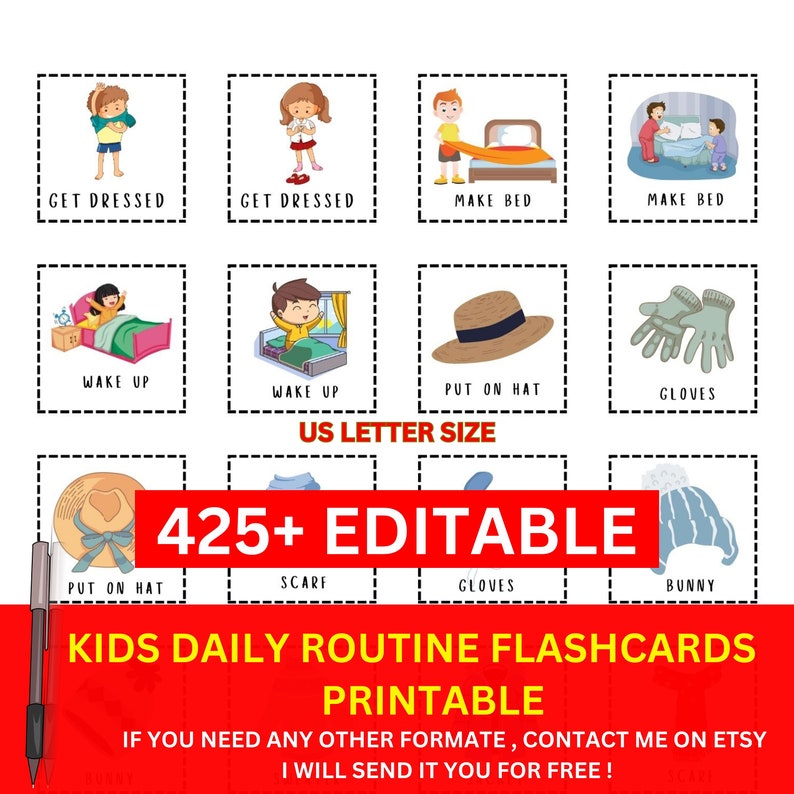 Routine Flash Cards & Charts for Kids Printable, Editable Daily Kids ...