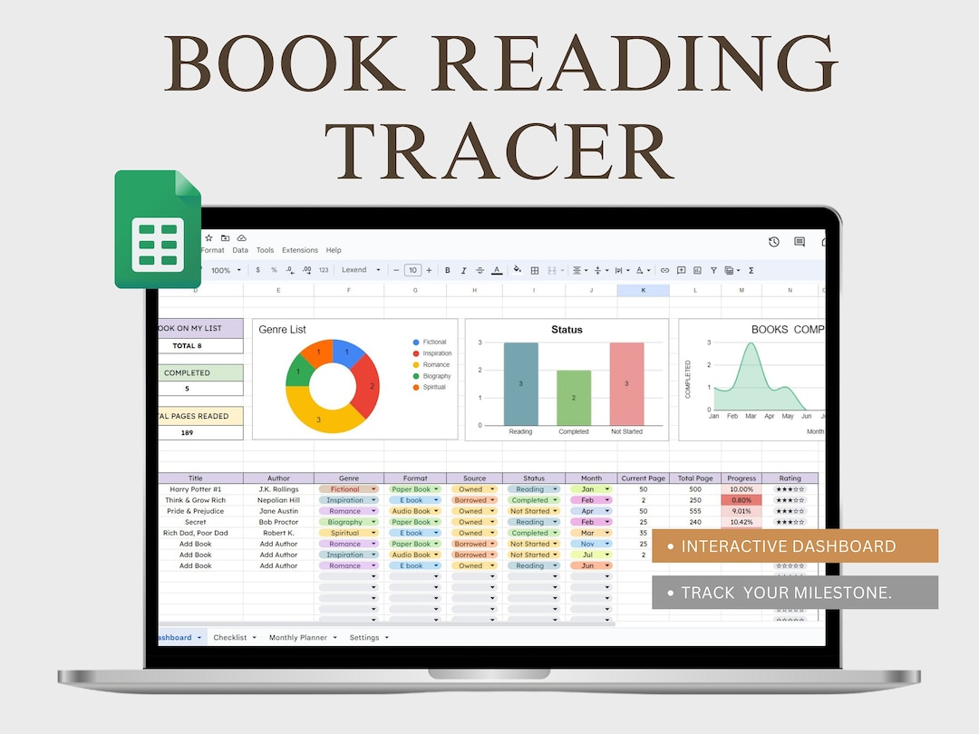 Book Tracker & Reading List Spreadsheet Google Sheets Simple Book Habit ...