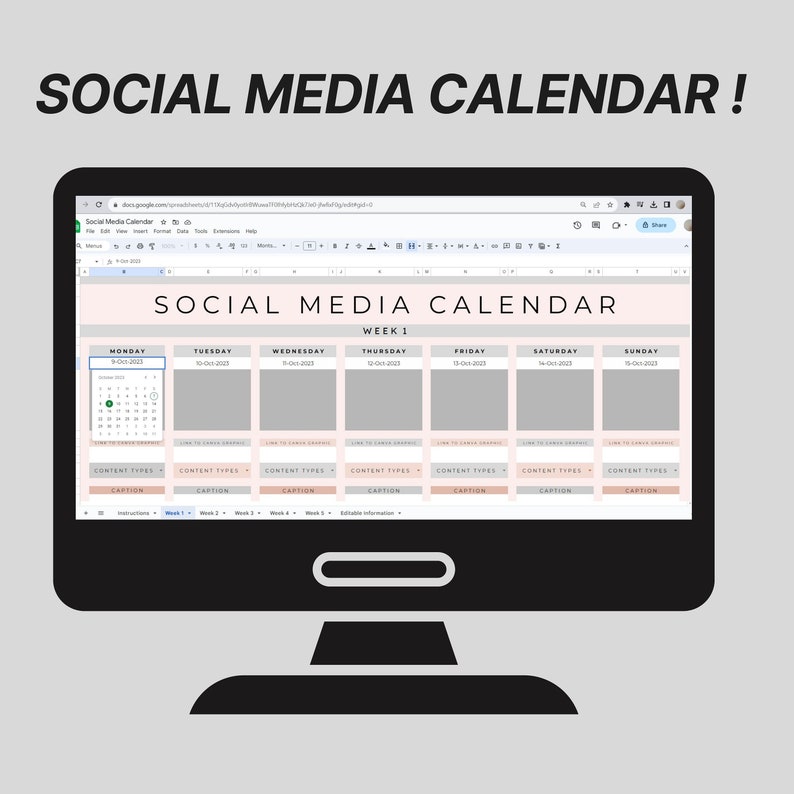 Social Media Content Calendar & Planner Template Monthly Weekly Google ...