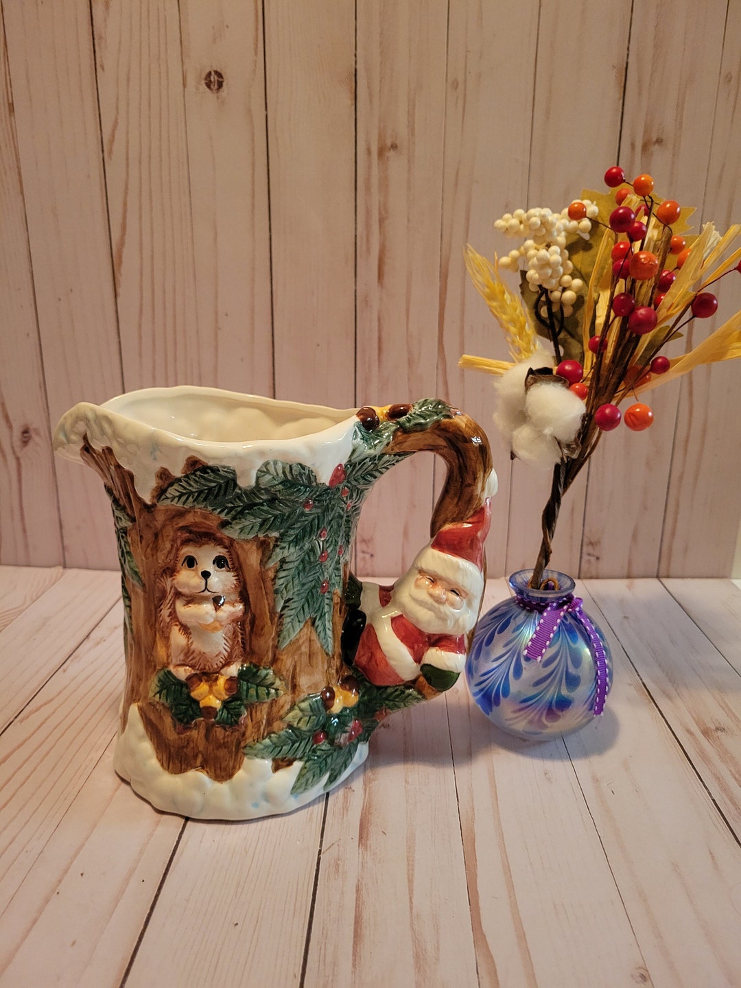Santa, Squirrel and Holly Christmas Pitcher by World Bazaar, Inc. - Etsy