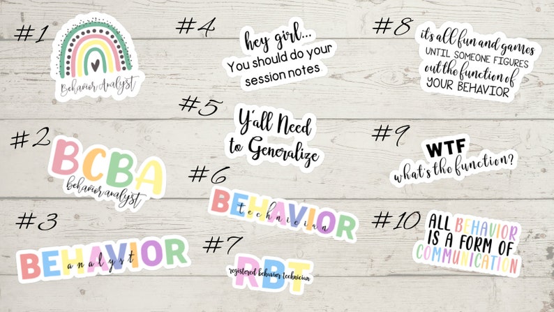 Set of 5 or 10 | ABA Stickers | Autism | BCBA | RBT | Water Bottle ...