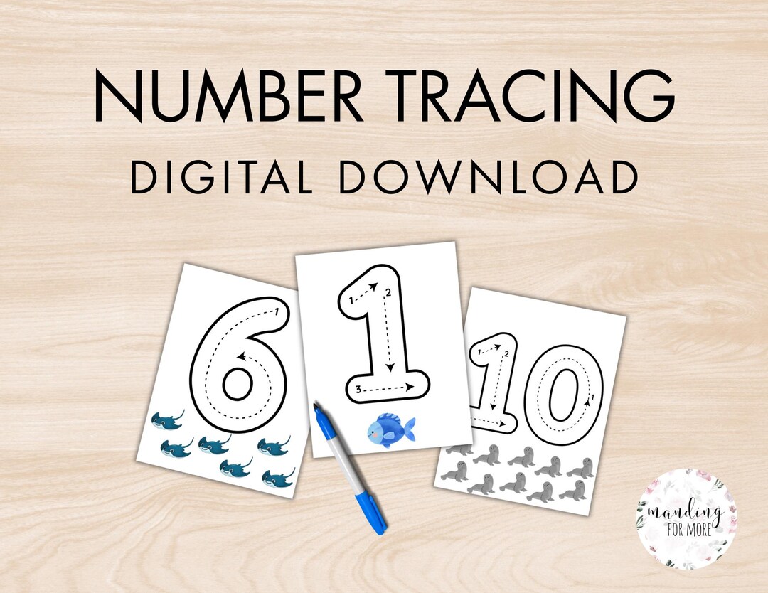 Ocean Animal Number Tracing Worksheets: Preschool Math Practice (PDF ...