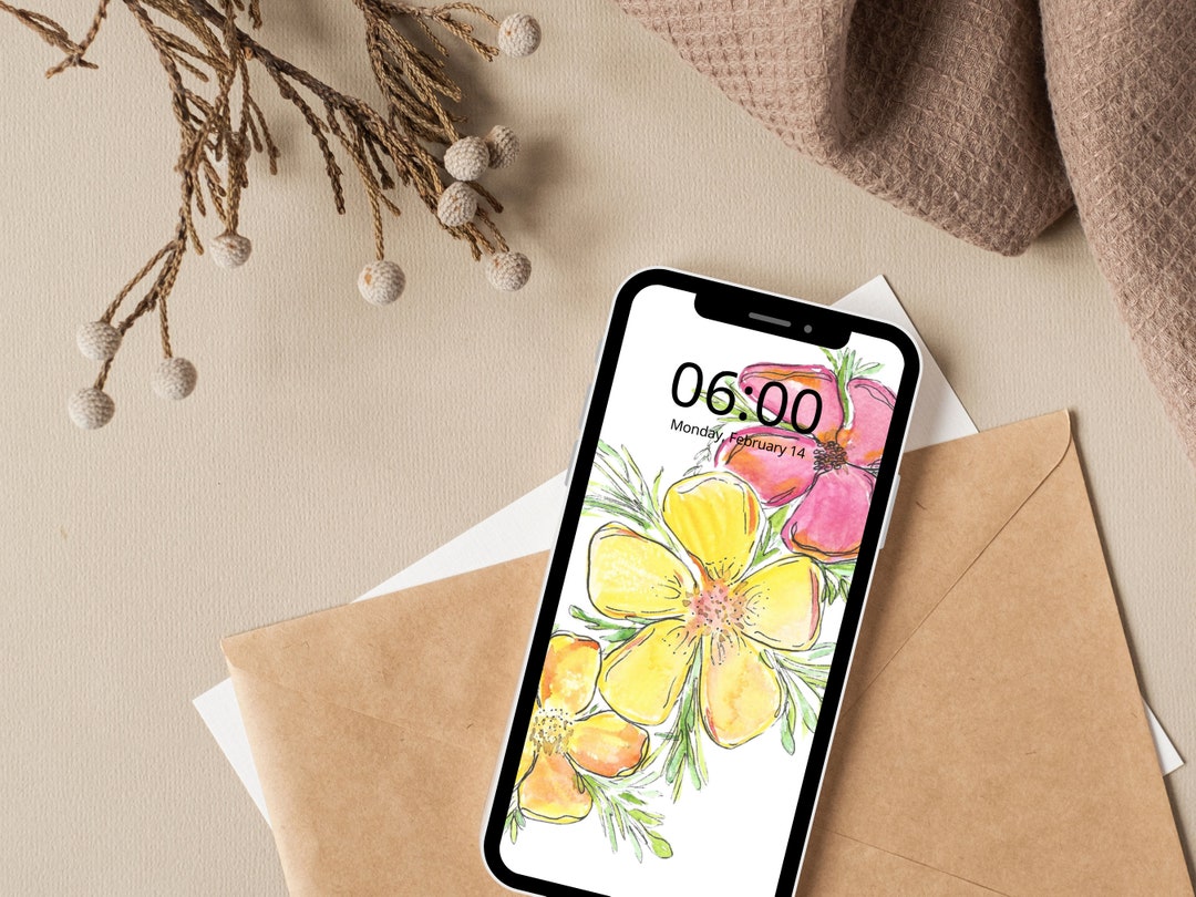 Pink Wildflower Phone Wallpaper| Floral Water Color Home Screen | Home ...