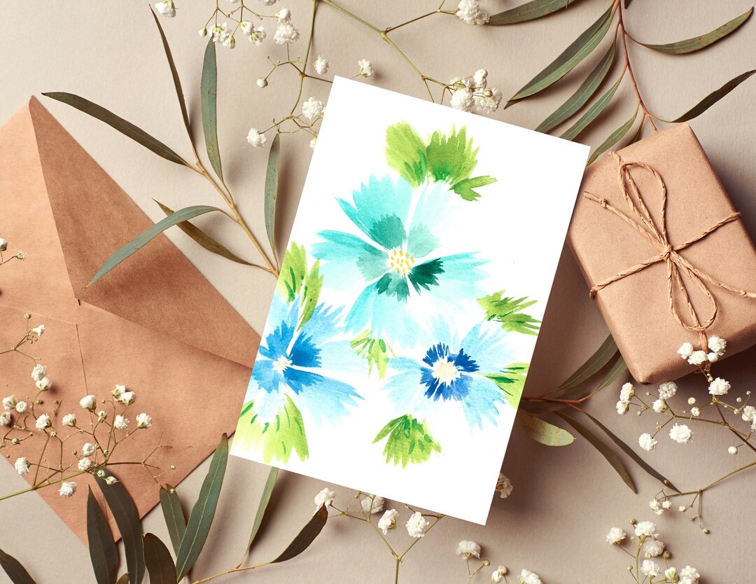 Water Color Card Water Color Floral Card Digital Water Color Card ...