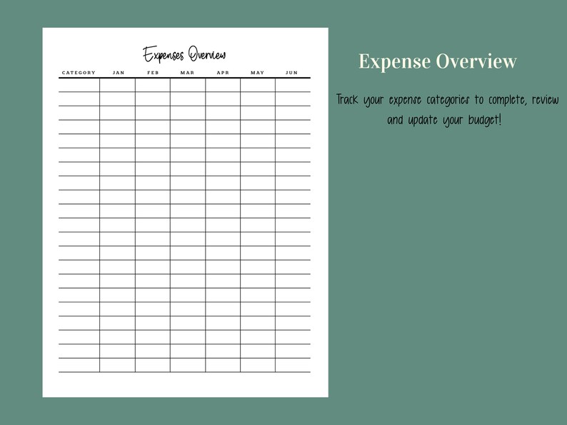 Expense Overview Tracker | Expense Overview Printable | Printable ...